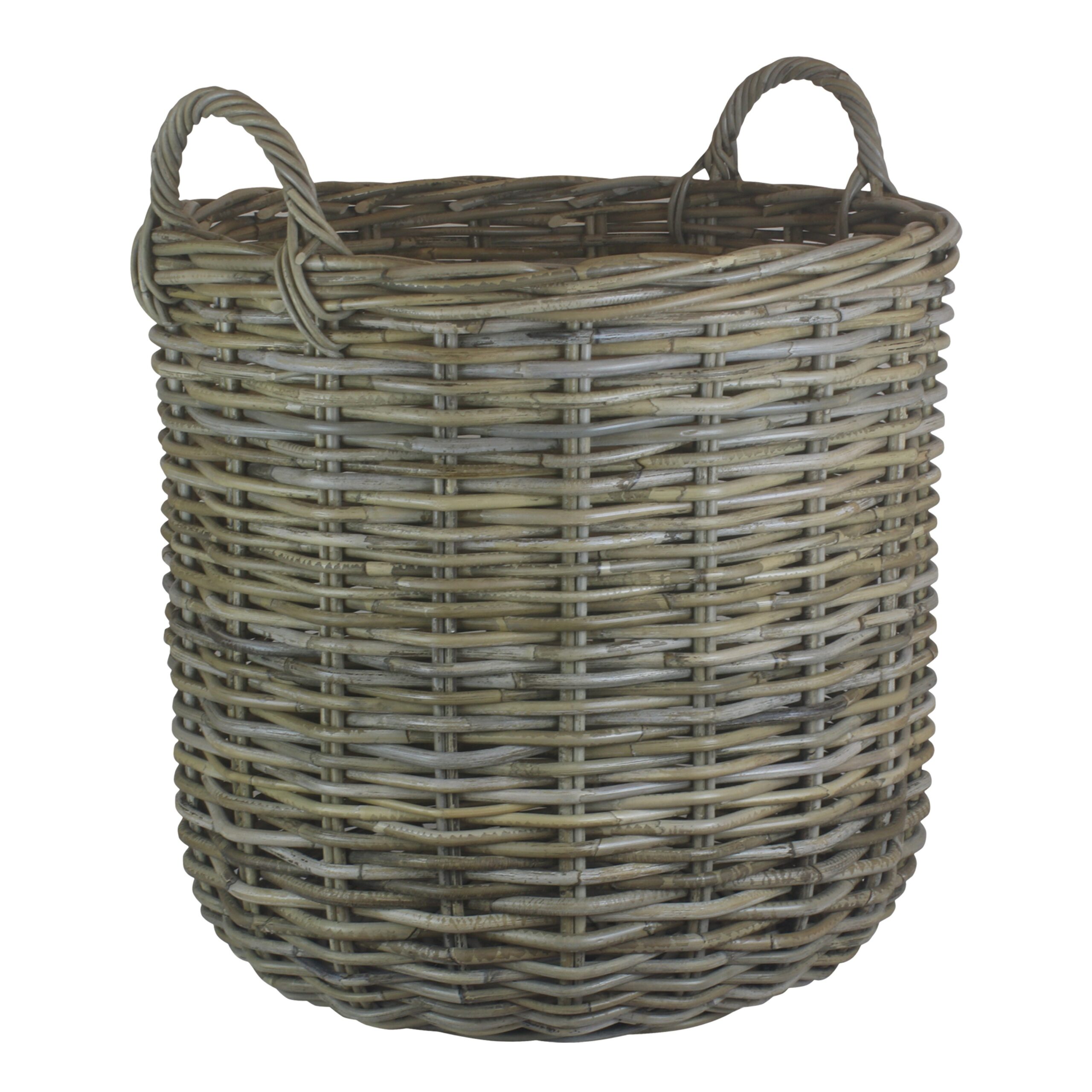 Tall Round Fireside Grey Rattan Log Basket - Large